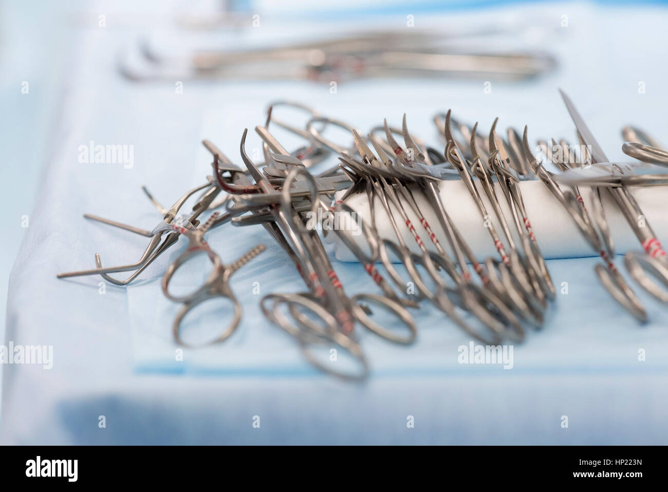 sterile surgical instruments on during the operation table Stock Photo ...