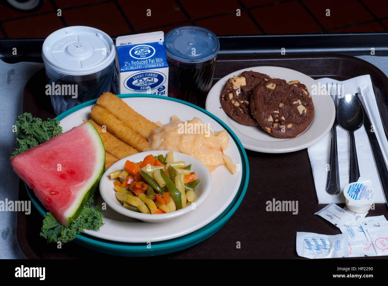 cafeteria food table layout meal Stock Photo - Alamy
