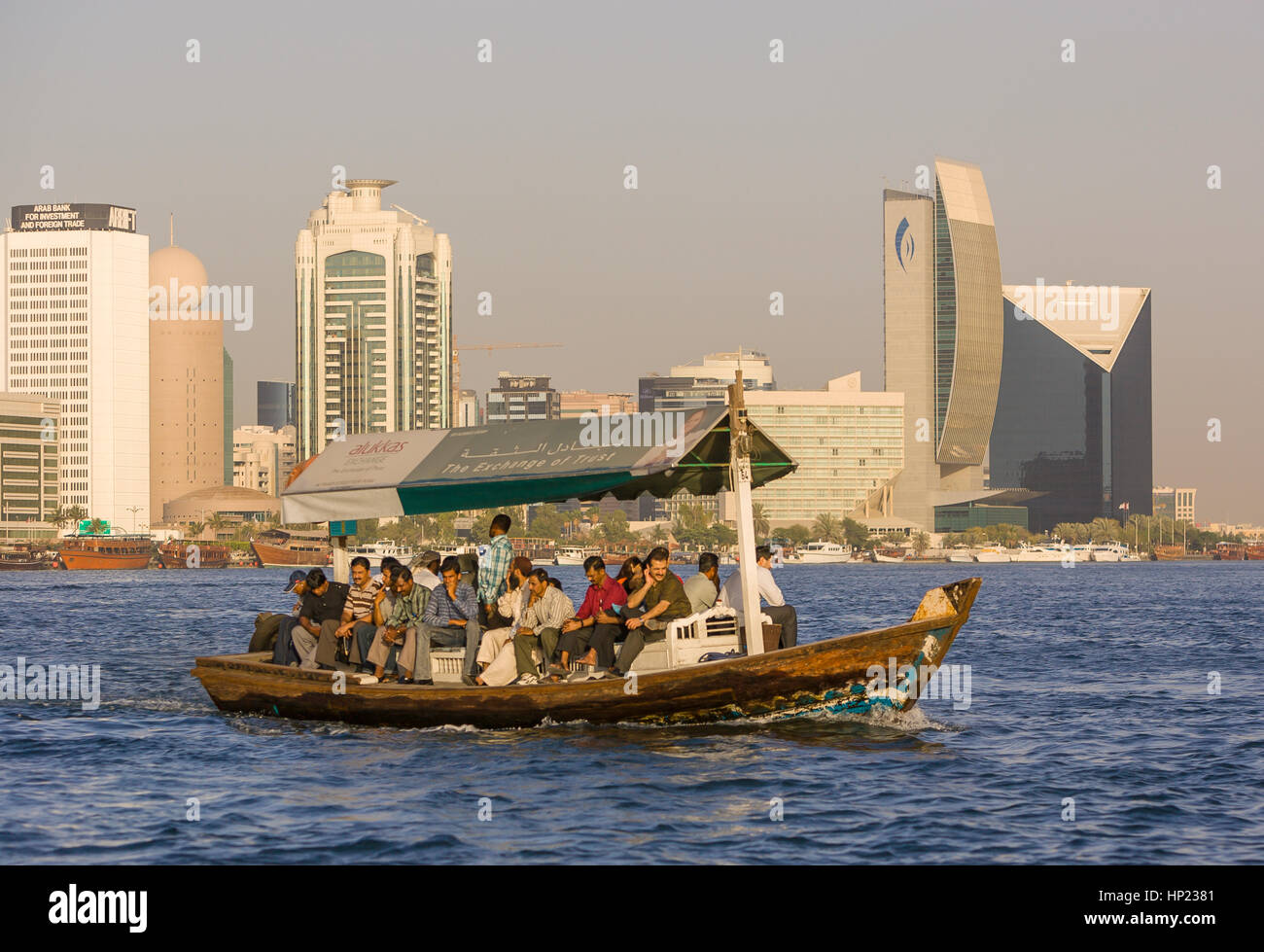DUBAI, UNITED ARAB EMIRATES - Abra ferry boat on Dubai Creek Stock ...