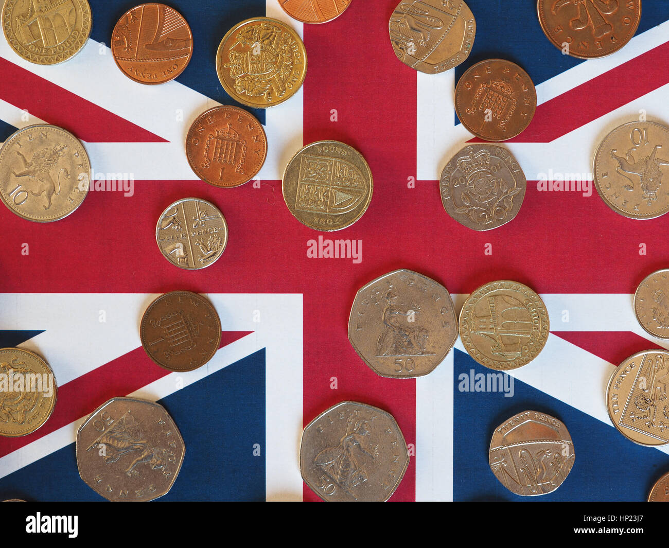 Pound coins money (GBP), currency of United Kingdom, over the Union ...