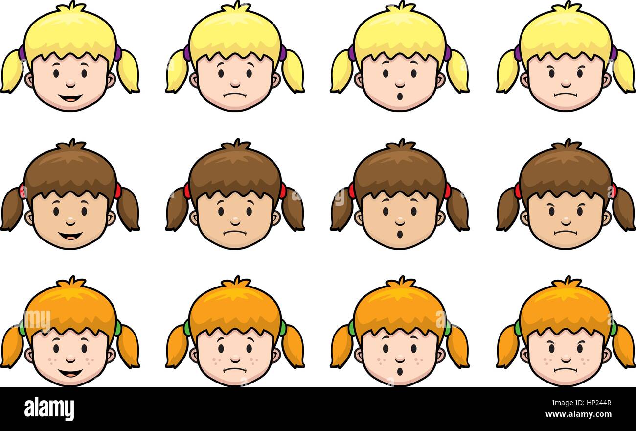 A variety of cartoon girl faces and expressions Stock Vector Image ...