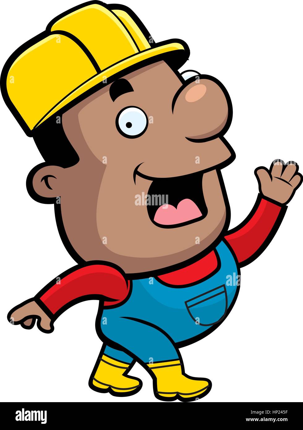 A happy cartoon construction worker waving and smiling Stock Vector ...