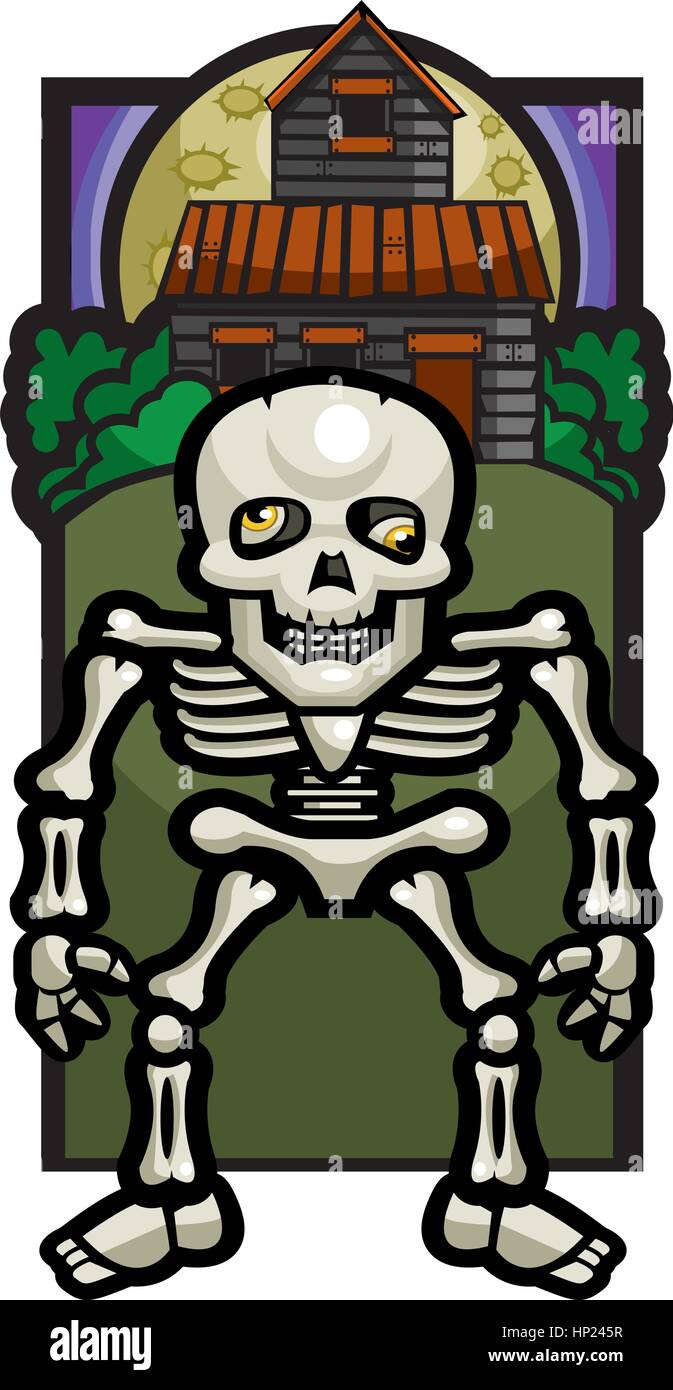 A cartoon skeleton in front of a haunted house Stock Vector Image & Art ...