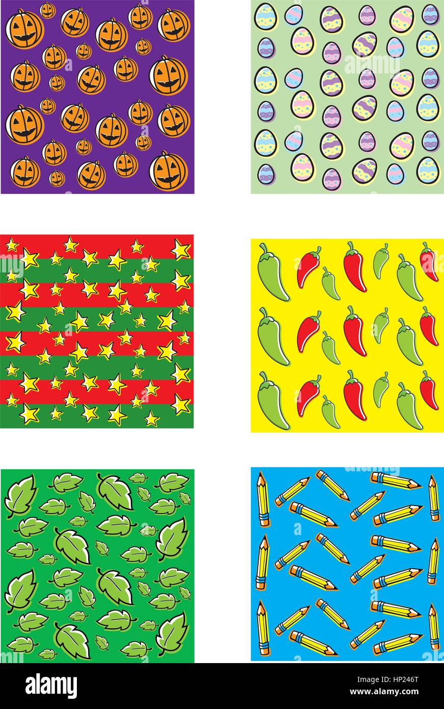 A variety of cartoon seamless repeating patterns with holiday themes ...