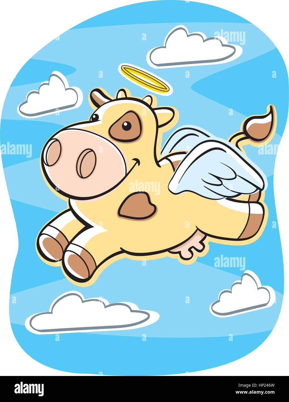 A happy cartoon holy cow flying with a halo and wings Stock Vector ...