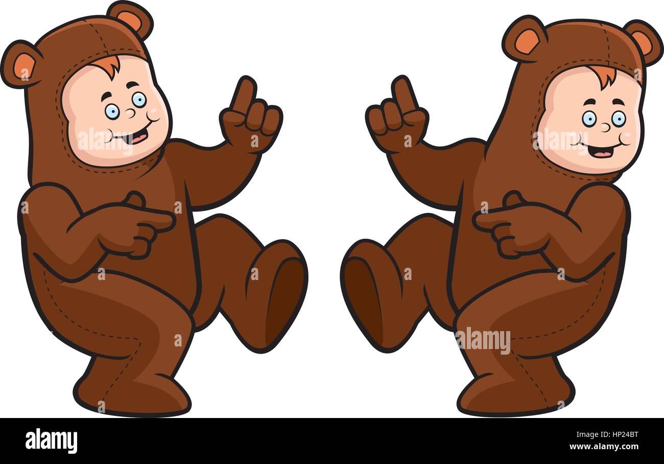 A happy cartoon boy in a bear costume dancing and smiling Stock Vector ...