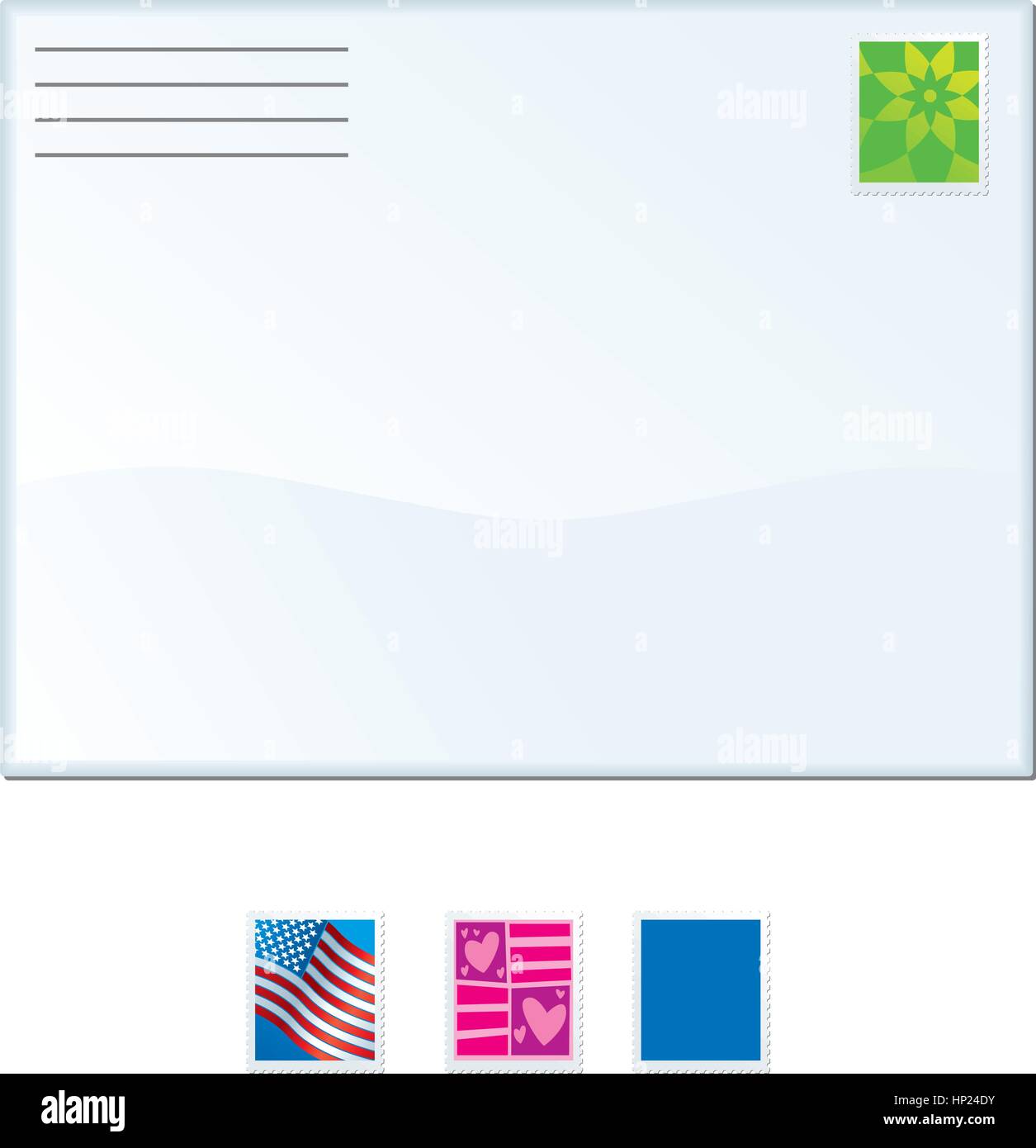 An illustration of several stamps and an envelope Stock Vector Image ...