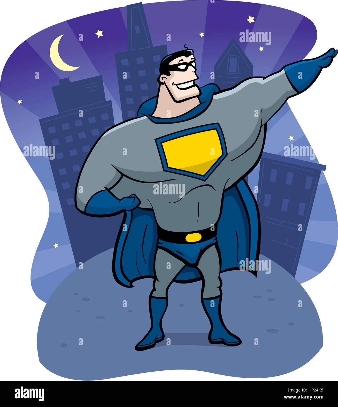 A cartoon superhero on patrol at night Stock Vector Image & Art - Alamy