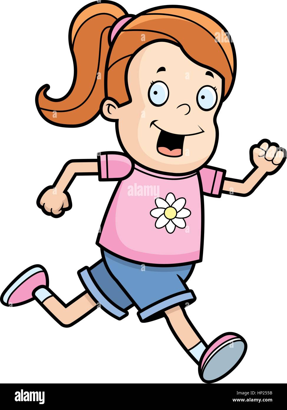A Happy Cartoon Girl Running And Smiling Stock Vector Image And Art Alamy