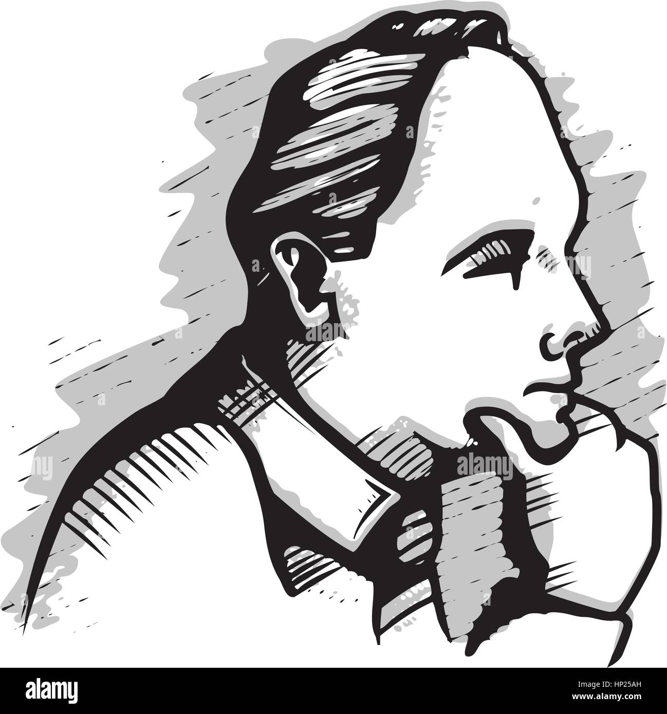 A black and white illustration of a man thinking Stock Vector Image ...