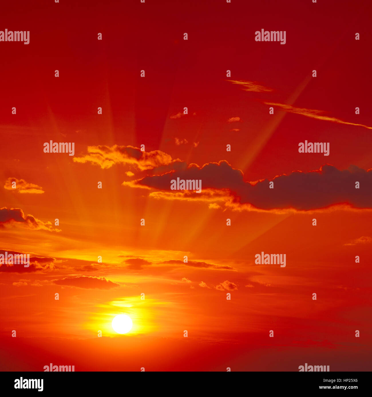 Bright red sunrise in the sky Stock Photo - Alamy