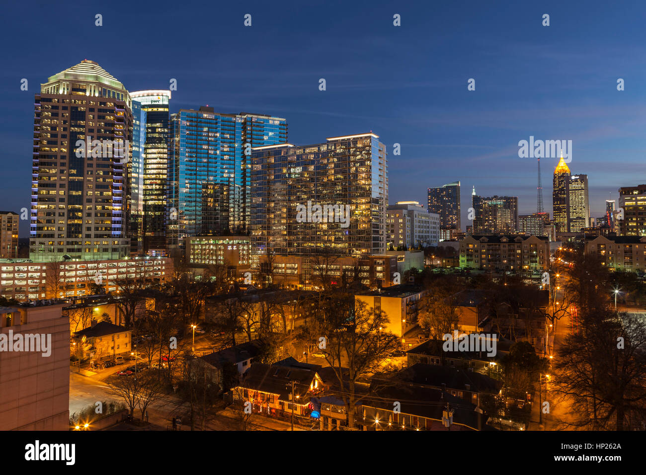 Atlanta, Georgia, USA - February 3, 2014: Dusk view of modern office ...