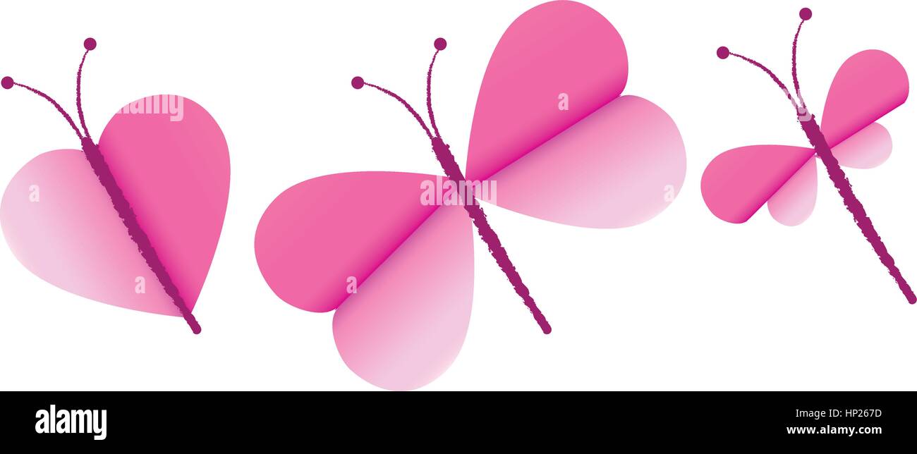 pink butterflies cut out as vectors on a white background Stock Vector ...