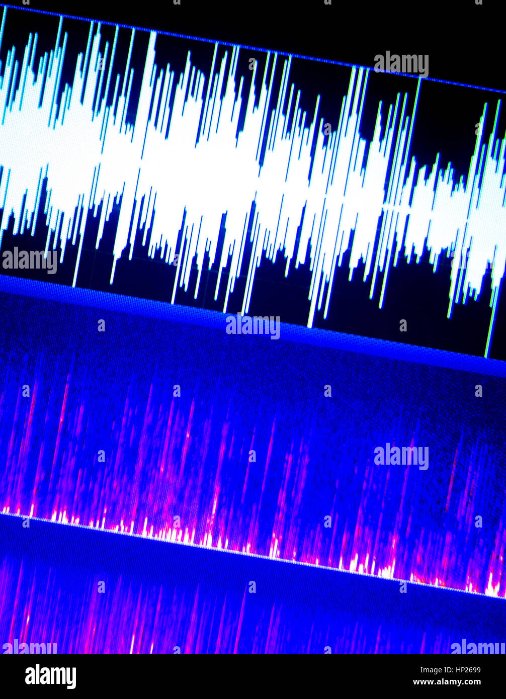 Sound recording studio audio wave on computer screen in professional ...