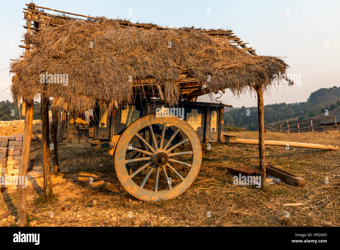 Cow drawn carriage with its shelter in Madagascar Stock Photo - Alamy