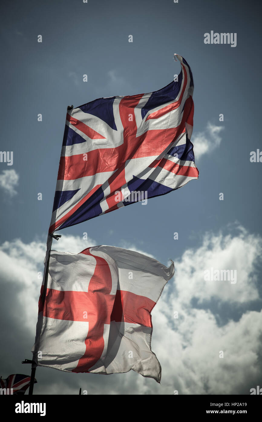 Closeup of Union Jack flag. UK Flag. British Union Jack flag blowing in ...