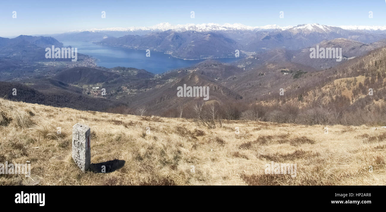 Montelema, Ticino - Switzerland: Boundary stone between Switzerland and Italy on the mountain ...