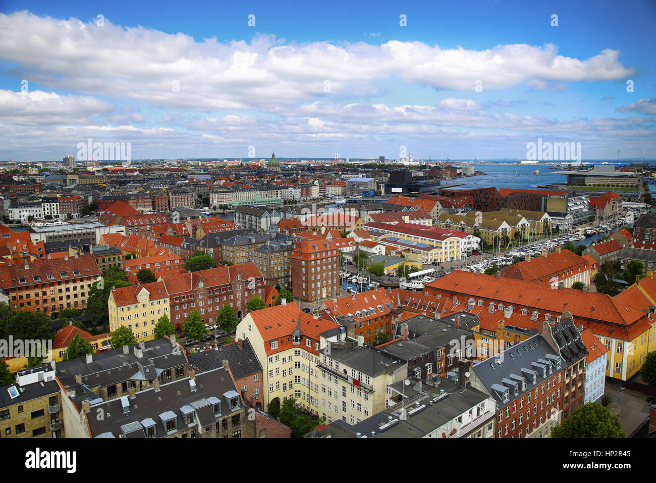 Panoramic view of Copenhagen from church Vor Frelsers Kirke in ...