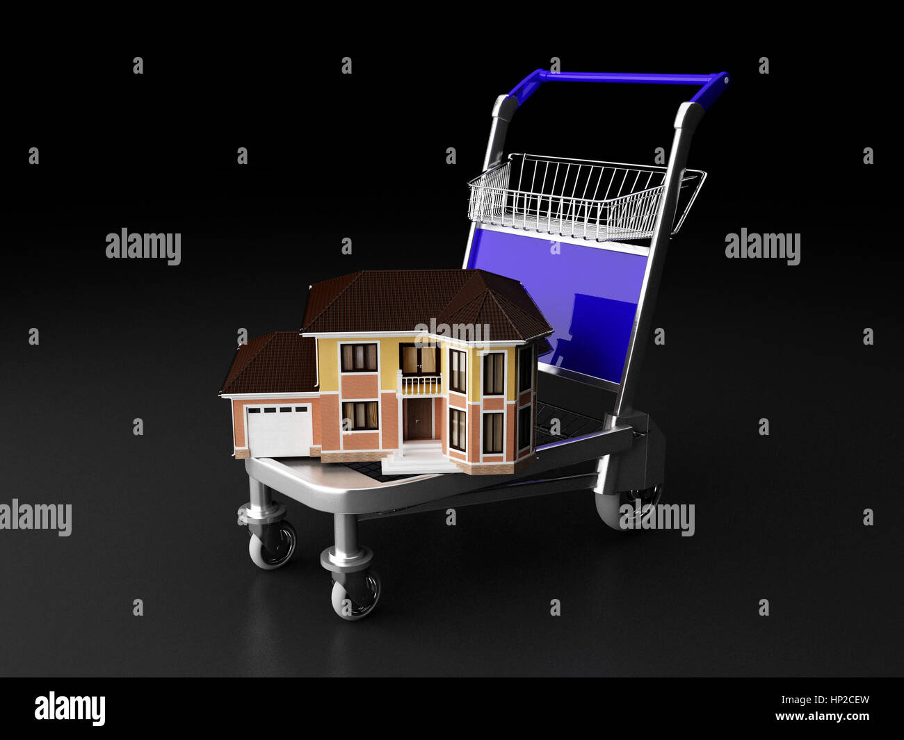 House and cart isolated, house and building mover business concept ...