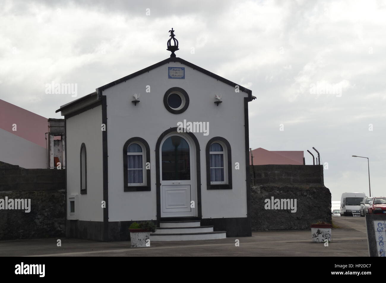 Church on Sao Miguel island, Azores, Portugal is specially formed, dark ...