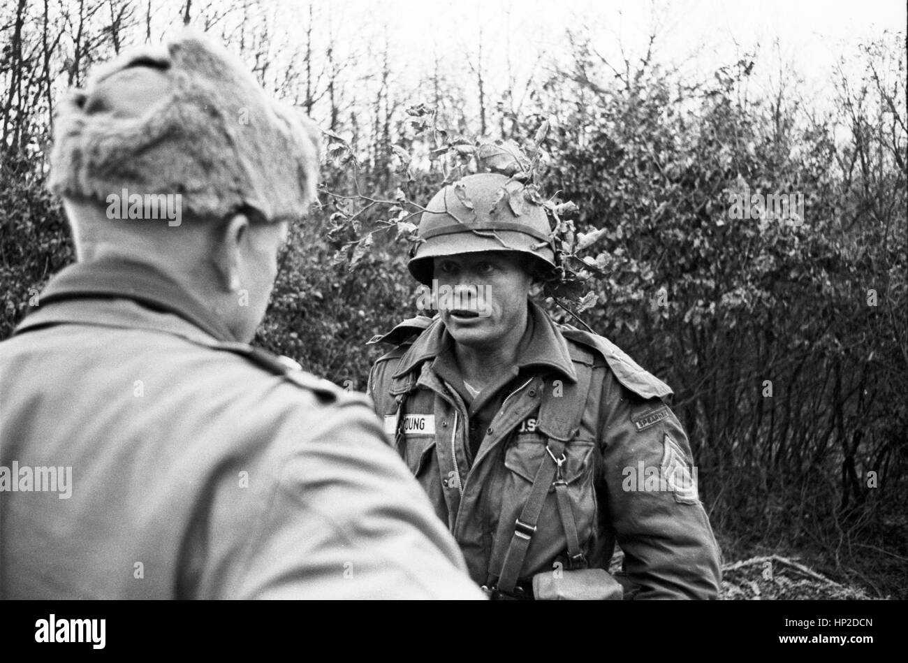 General Garrison H. Davidson , right, speaking with a soldier Stock ...