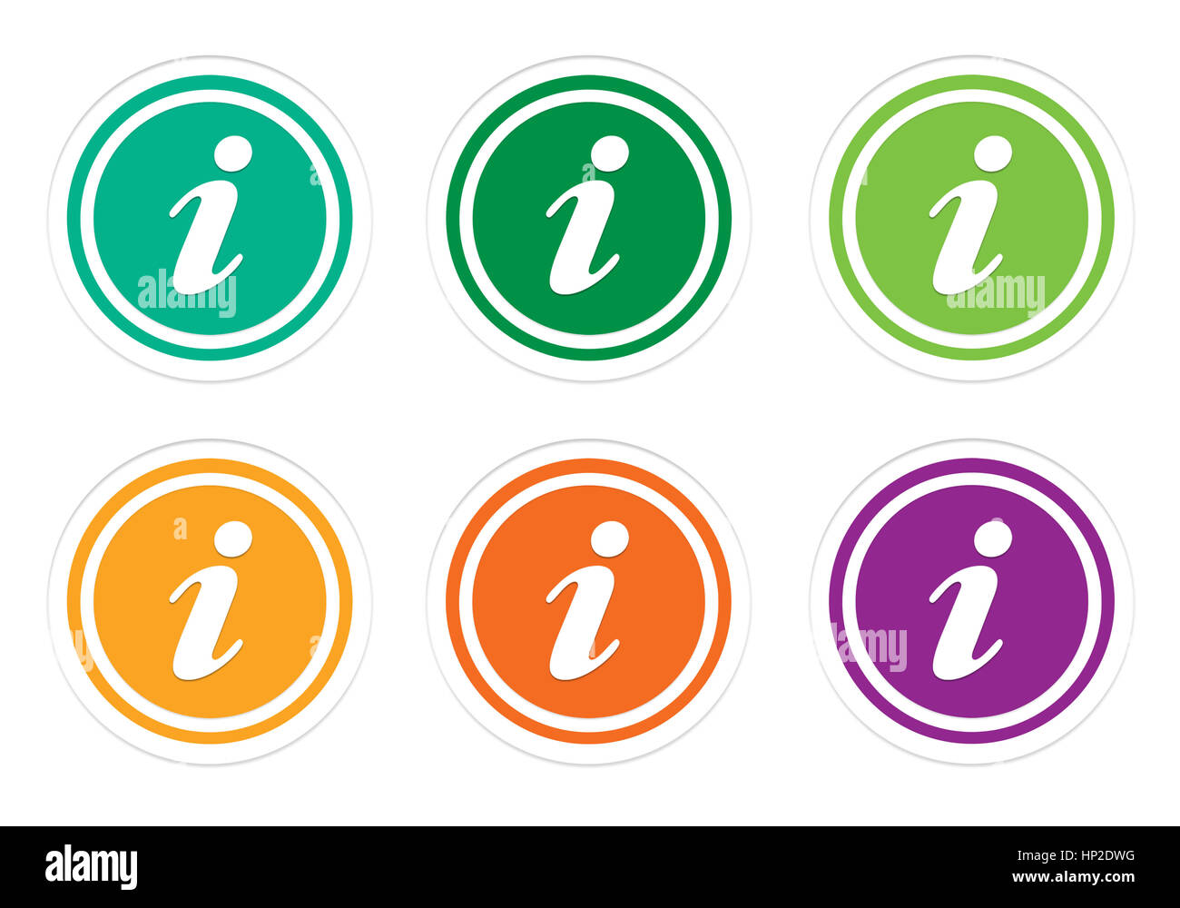 Set of rounded colorful icons with information symbol in green, yellow ...