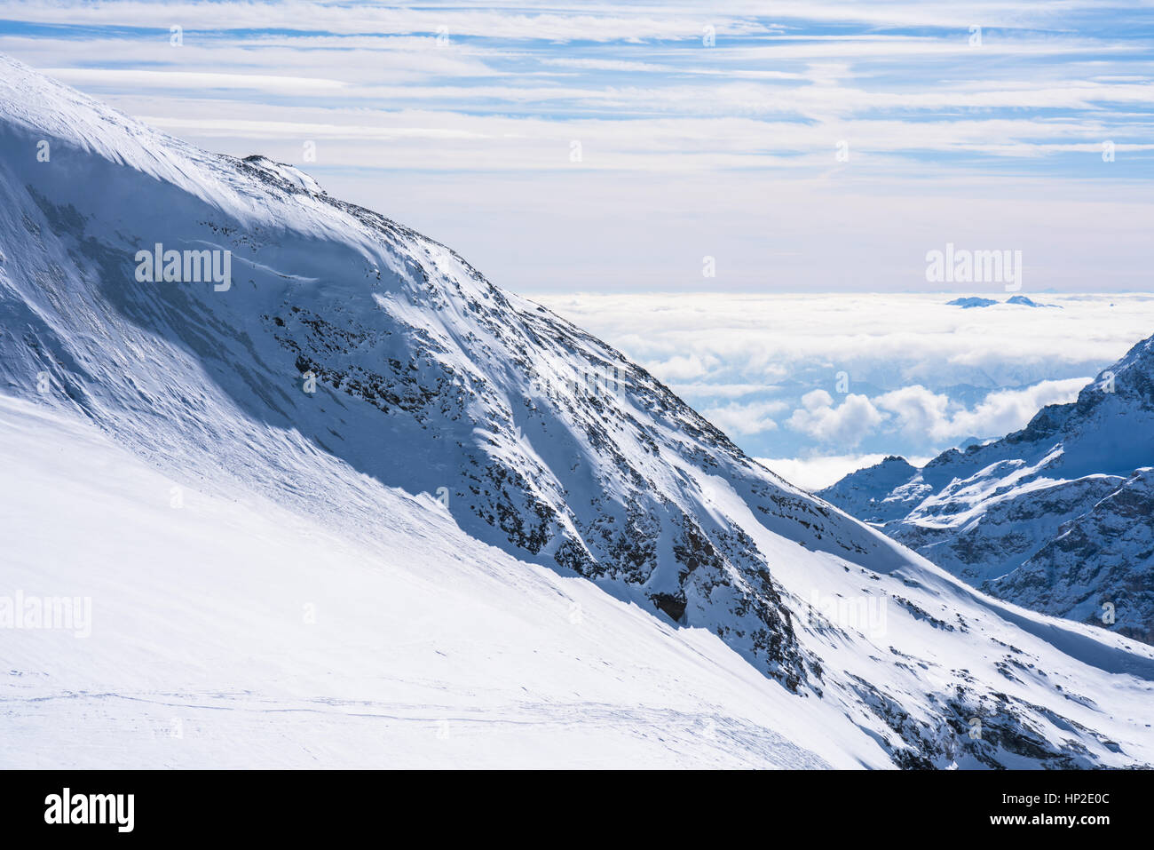 Panoramic view of Italian Alps in the winter in the Aosta Valley region ...