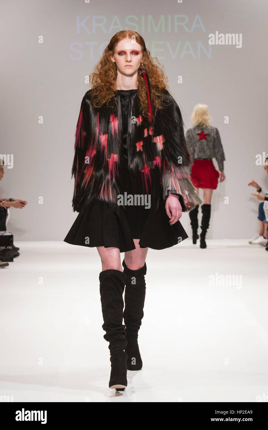 London, UK. 17 February 2017. A model walks the runway showcasing ...