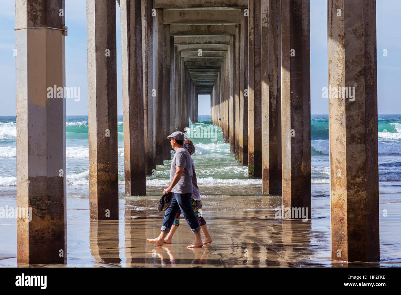 The Scripps Pier and ocean surf on a winter afternoon. La Jolla ...