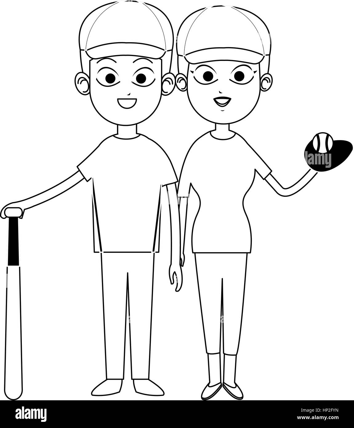 happy couple ready to practice baseball sport over white background ...