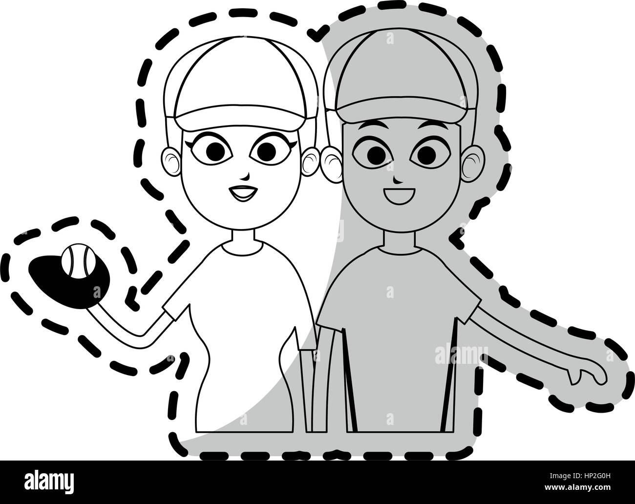 happy couple ready to practice baseball sport over white background ...
