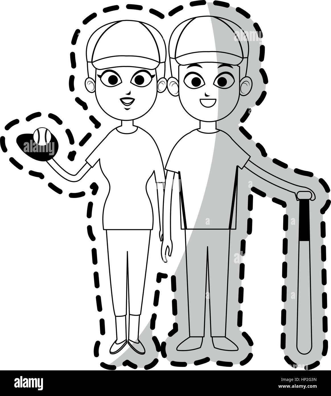 happy couple ready to practice baseball sport over white background ...