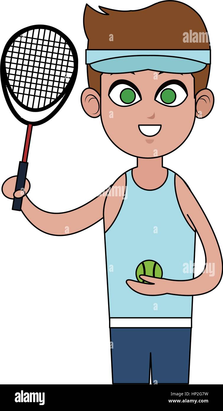 boy with tennis sport equipment over white background. colorful design ...