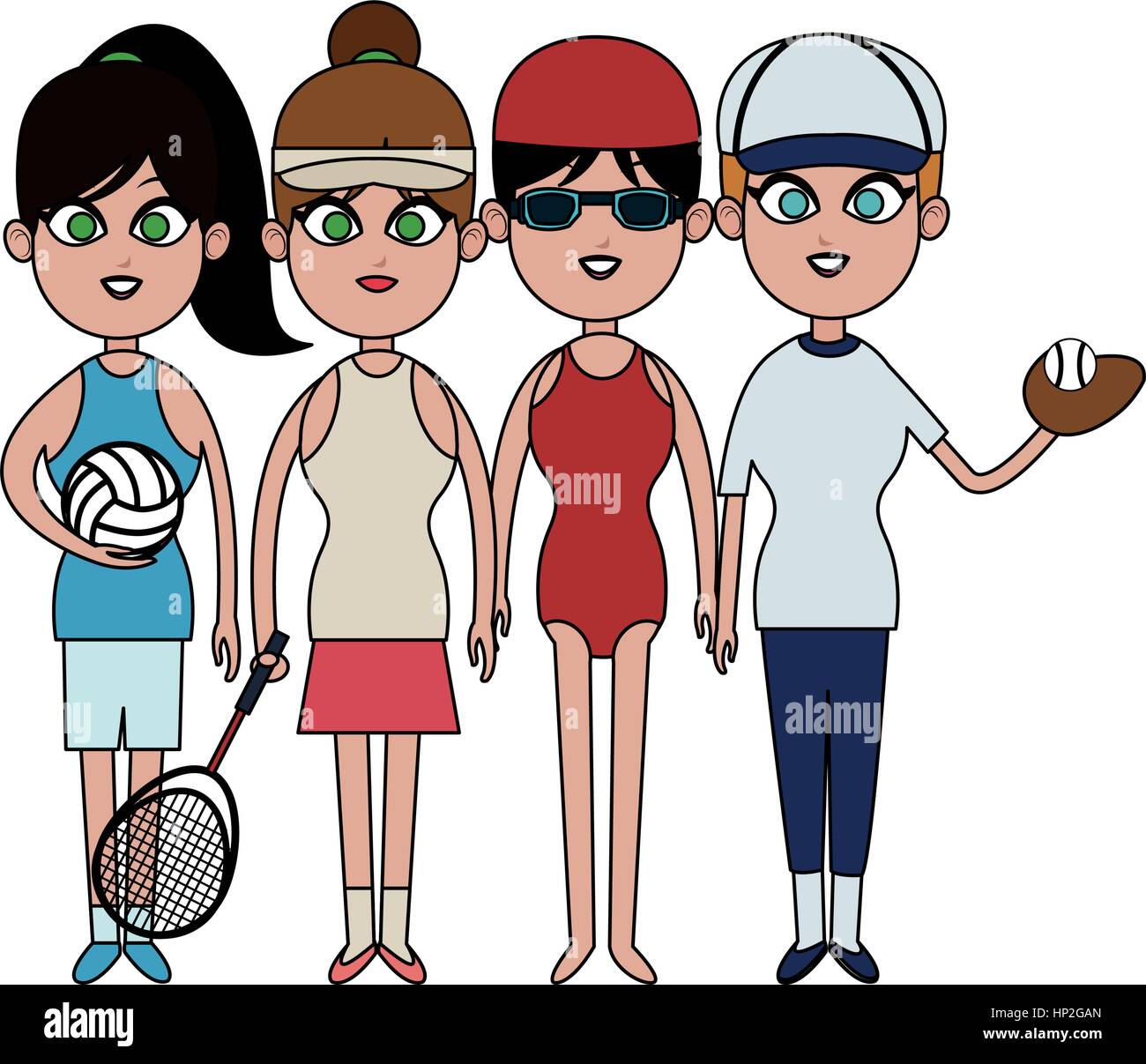 people ready to practice sports over white background. colorful design ...