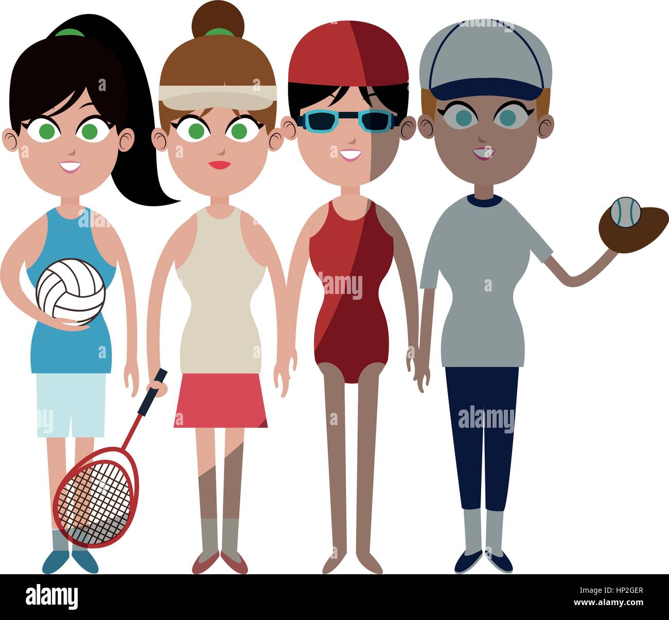 people ready to practice sports over white background. colorful design ...