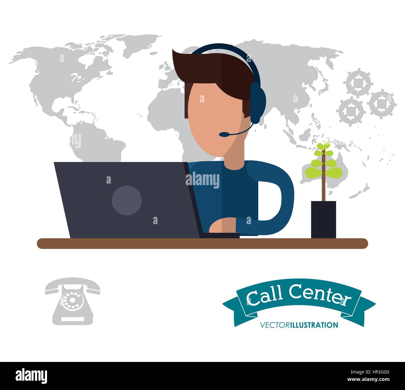 male call center working desk world helpline vector illustration eps 10 ...