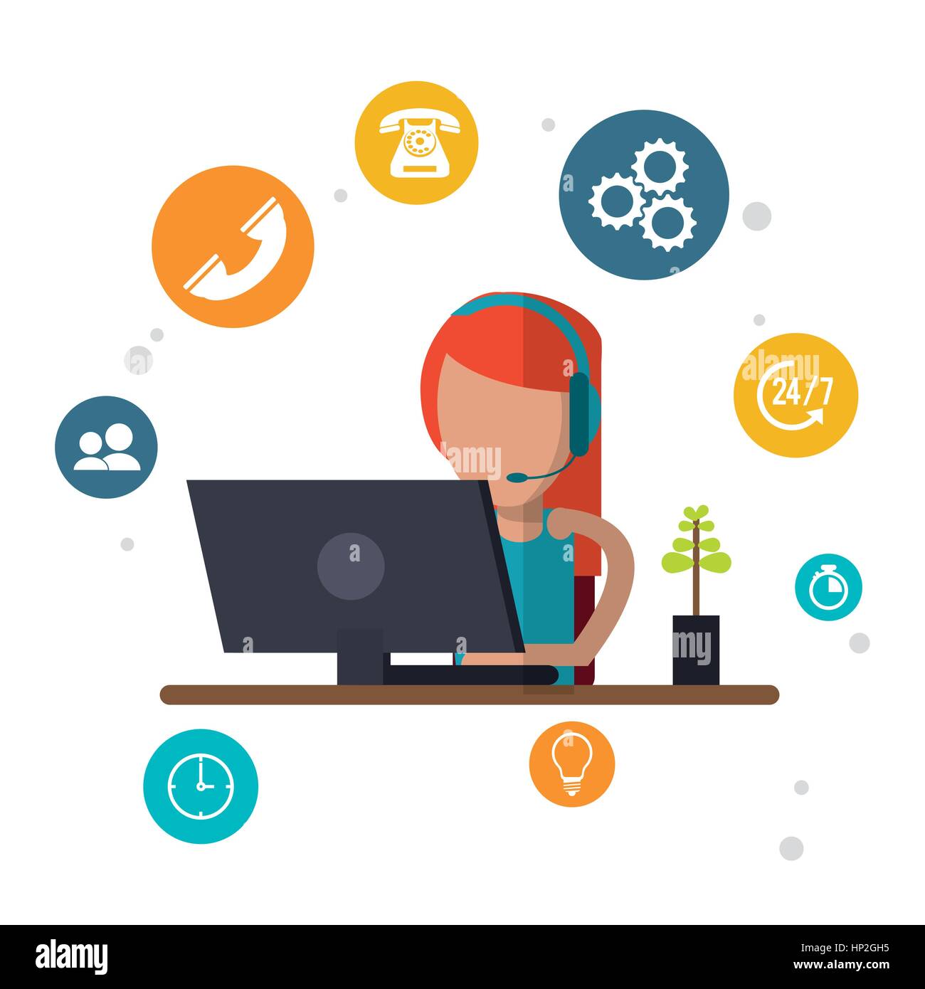 character female call center workspace vector illustration eps 10 Stock ...