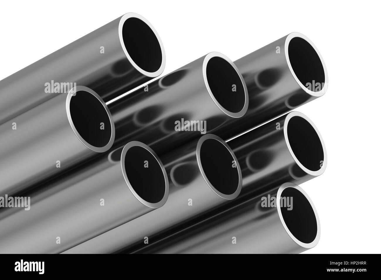 Stack of metal pipes. 3d rendering on white background Stock Photo - Alamy