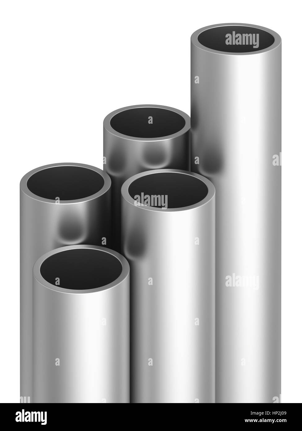 Stack of metal pipes. 3d rendering on white background Stock Photo - Alamy