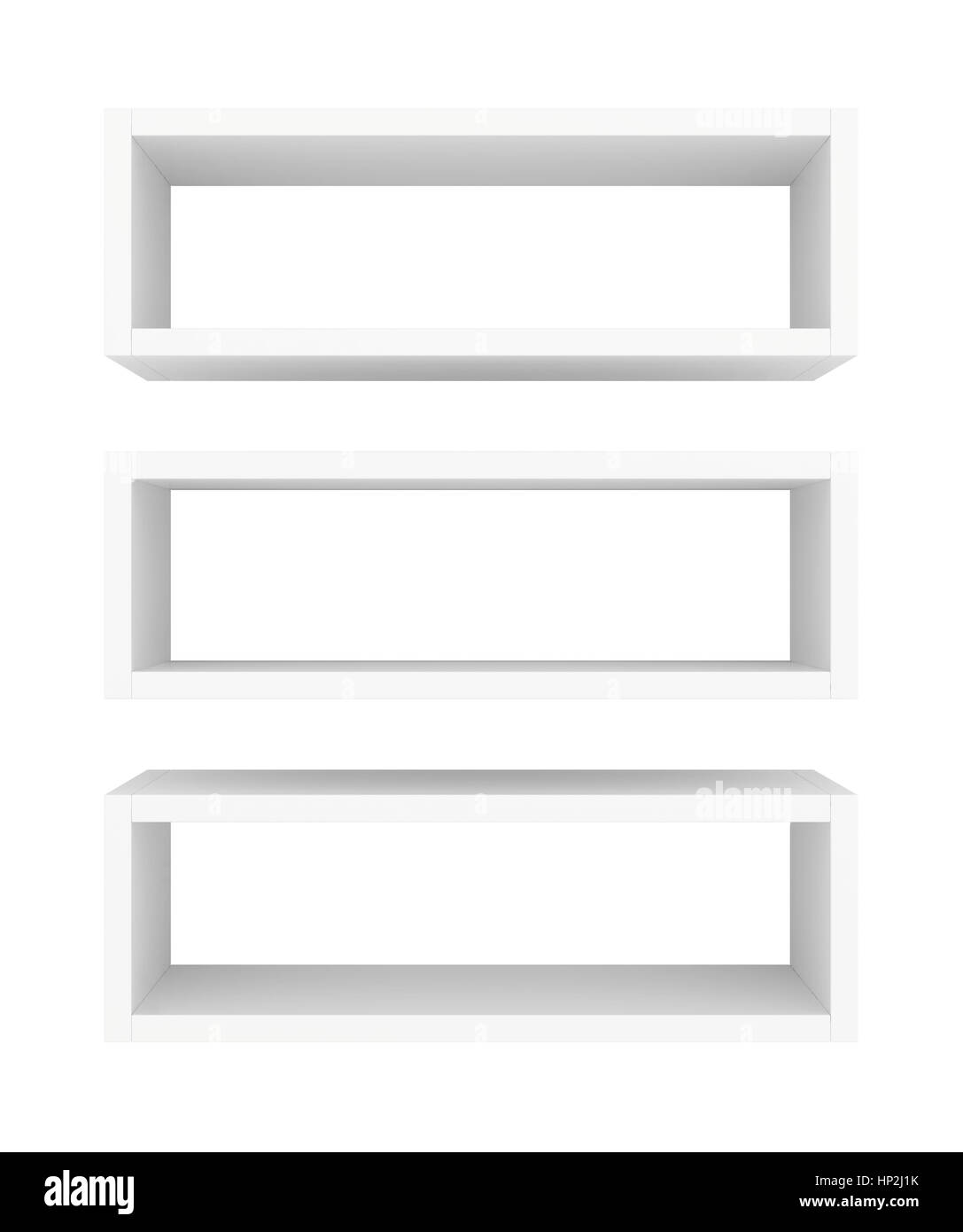 Blank showcase displays shelves front view isolated on white background ...