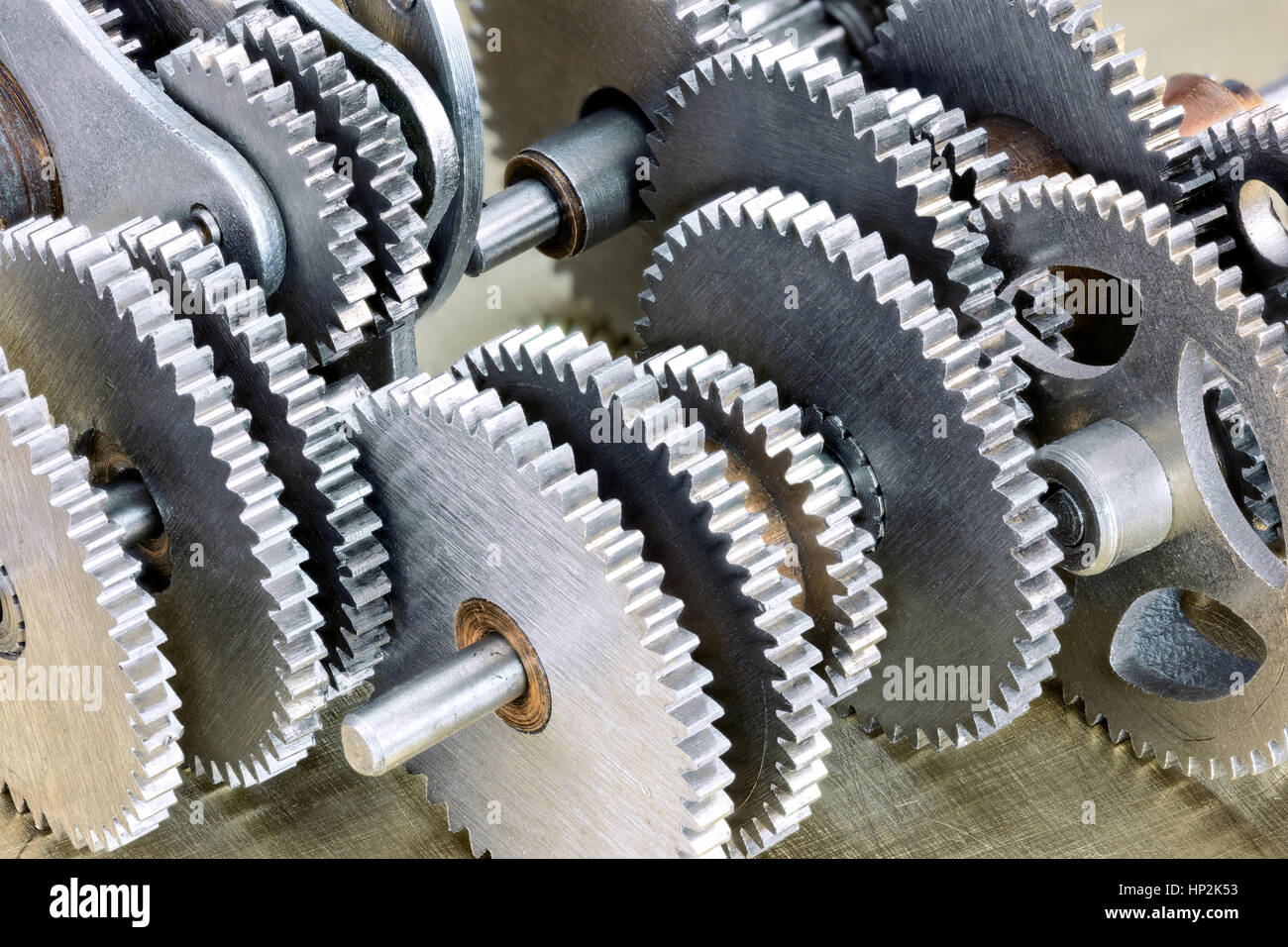 set of metal mechanical gear cog wheels macro view Stock Photo - Alamy