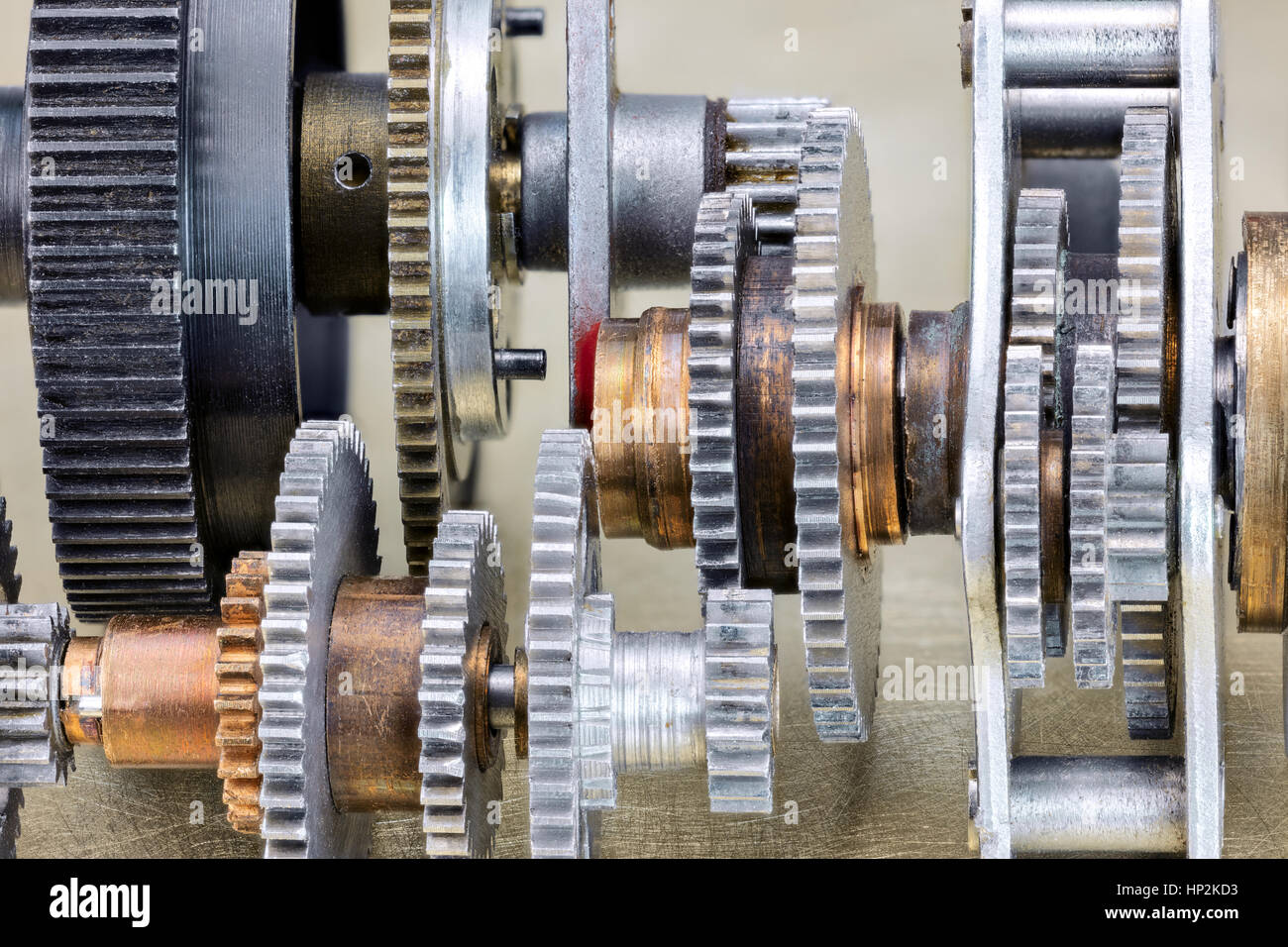 different metal mechanical industrial cogwheels macro view Stock Photo ...
