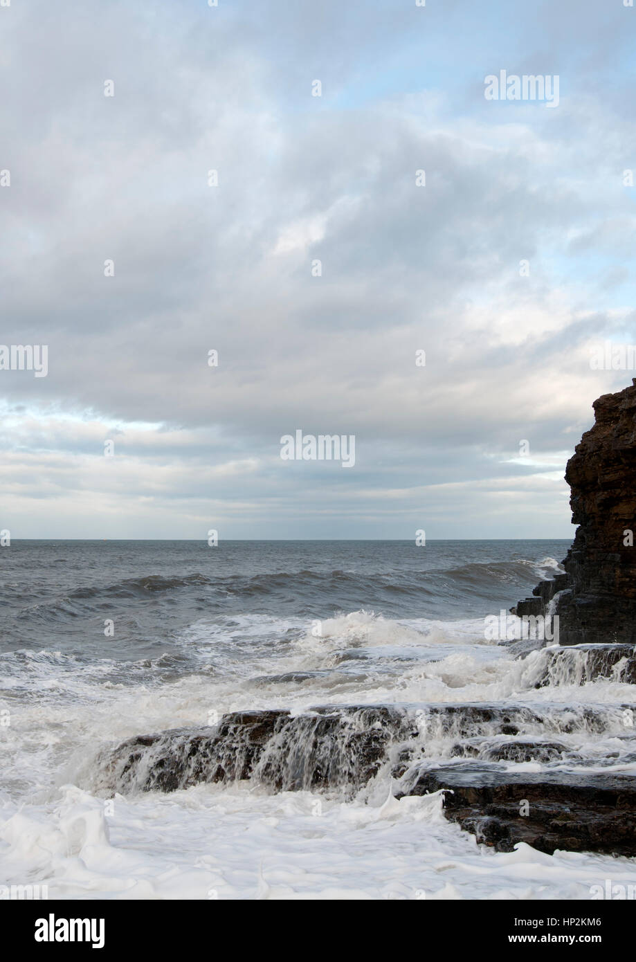 Waves breaking against the rocks at Souter Beach, National Trust ...