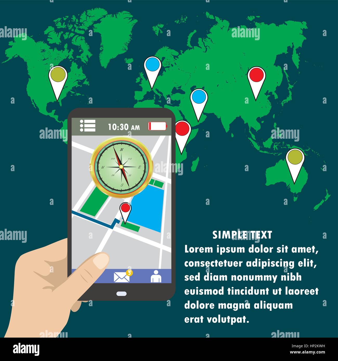 Hand holding smart phone, gps map on mobile, flat design Stock Vector ...