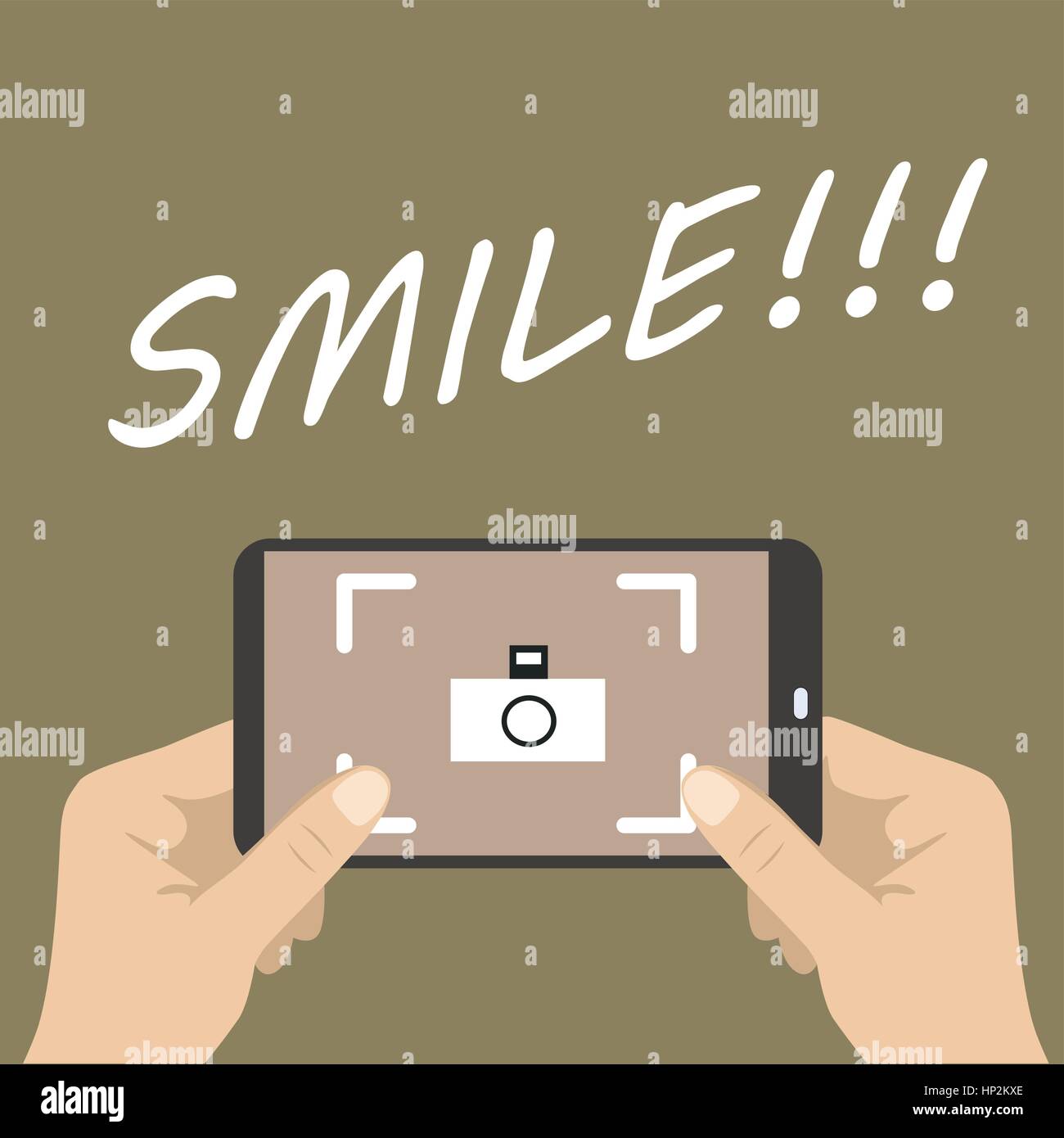 Human hands holding mobile phone camera with Smile! Vector Stock Vector ...