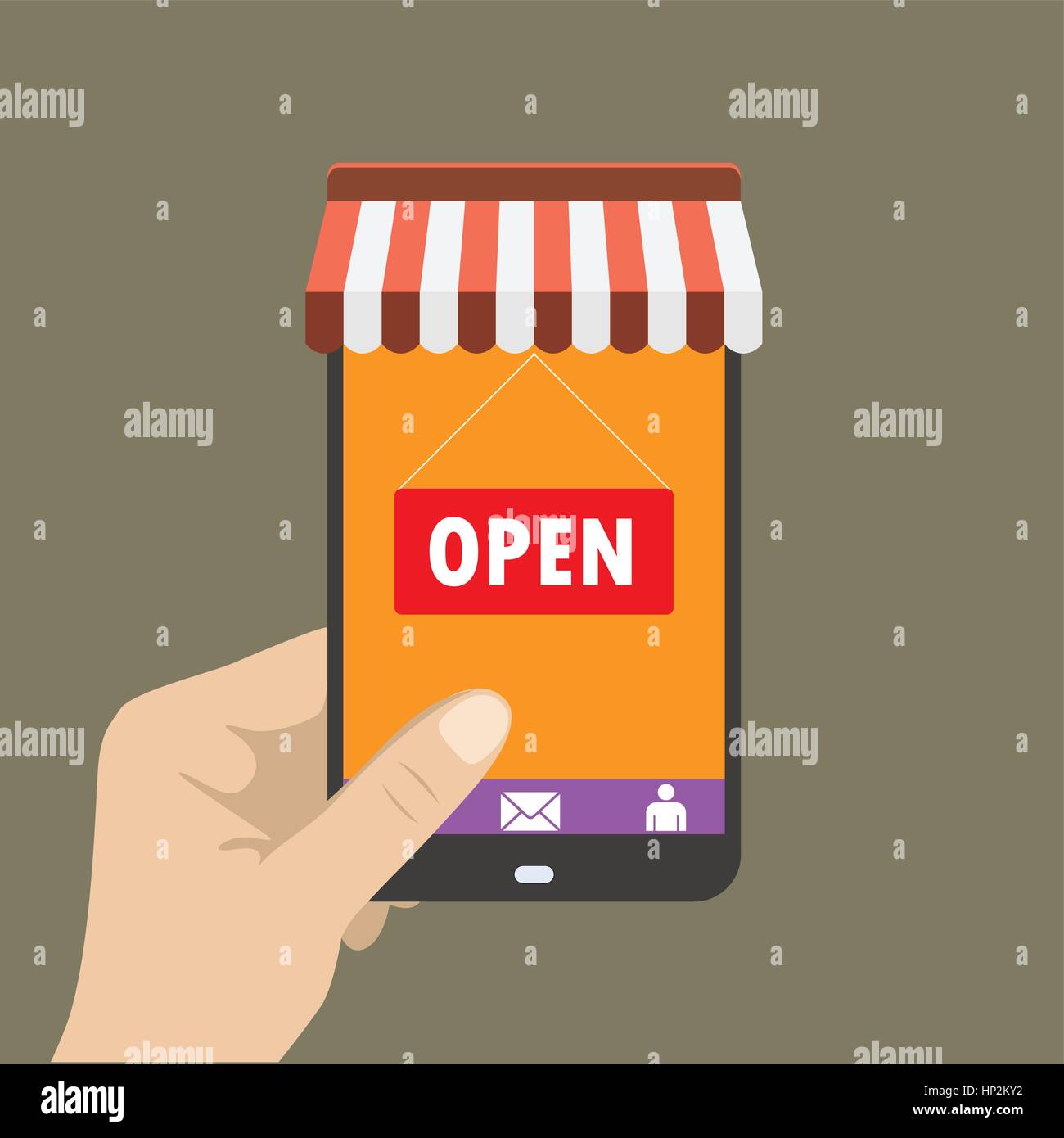 Vector e-commerce concept in flat style - hand holding mobile phone ...