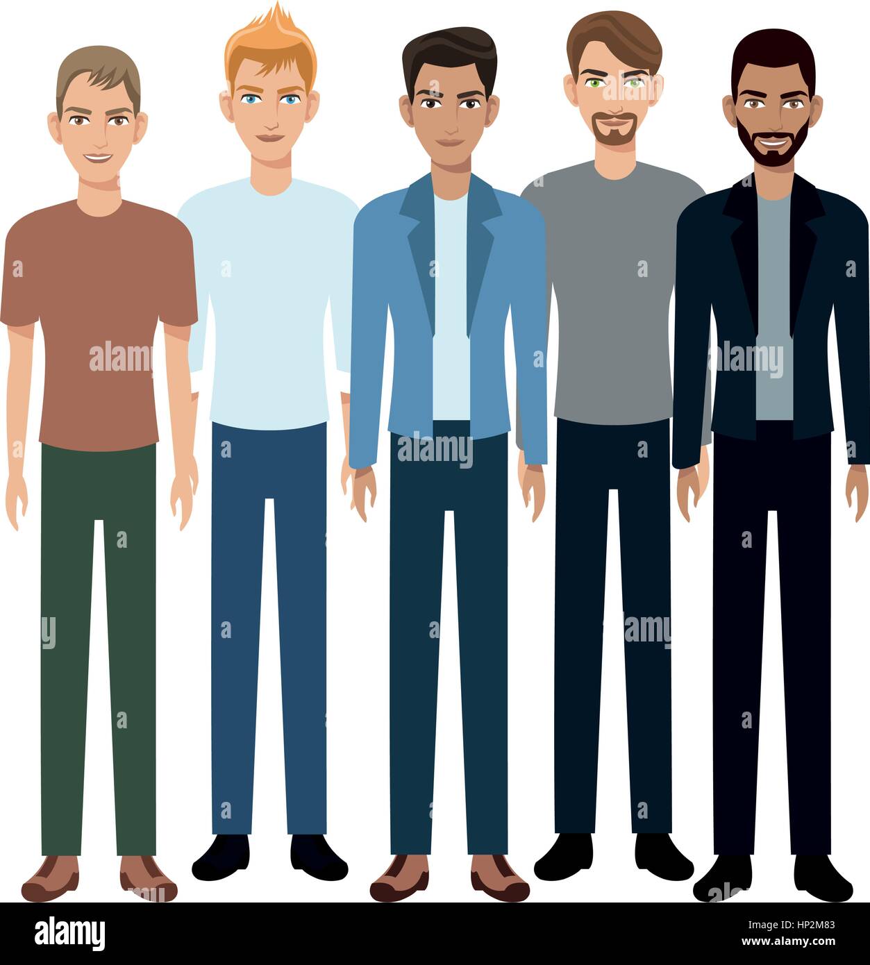 group of young men over white background. colorful design. vector ...