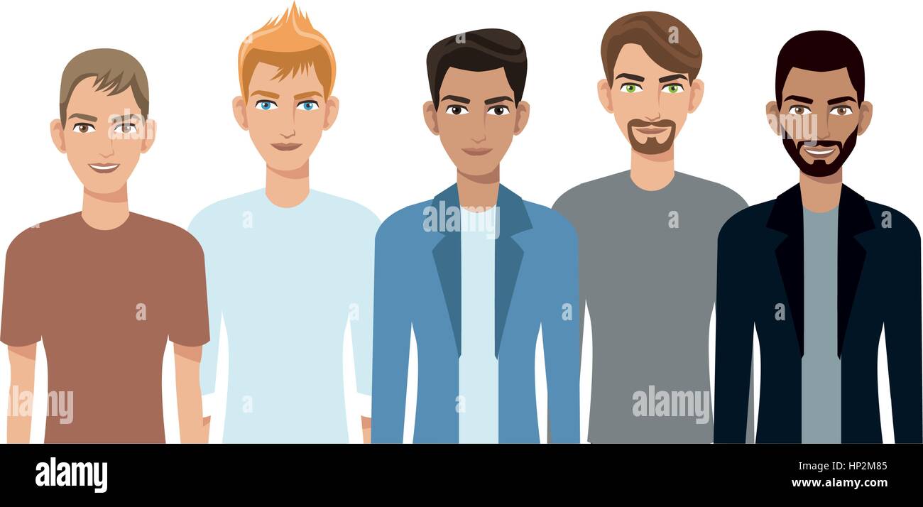 group of young men over white background. colorful design. vector ...