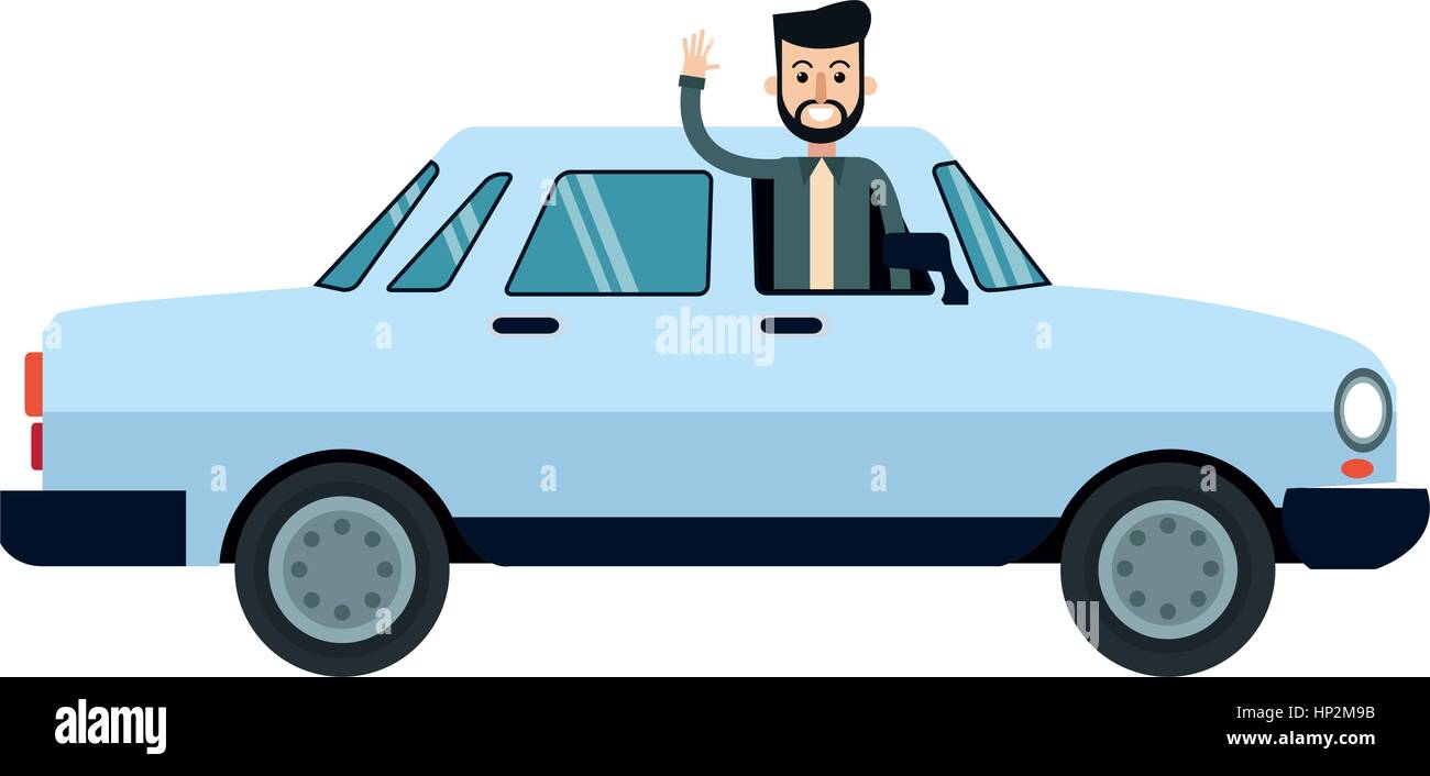 man in a blue car icon over white background. vector illustration Stock ...