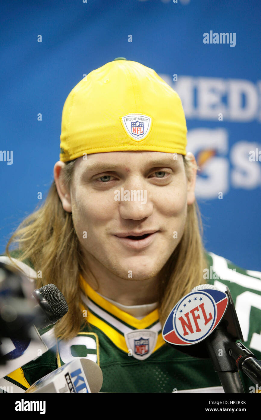 Green Bay Packers' A.J. Hawk at Super Bowl Media Day in Cowboys Stadium ...